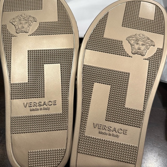Versace | Shoes | Nib Gold And Black Versace Slides Size 4 Full ...